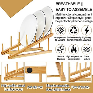 Suclain 6 Pcs Wooden Dish Rack Bamboo Drying Rack Stand Kitchen Plate Organizer Plate Holder for Cabinet Cutting Board Display Stand for Dish Plate Bowl Water Bottles Cup Pot Lid Cutting Board