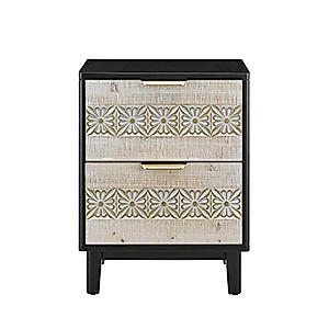 Aoikax Farmhouse 2-Drawer nightstand,Set of 2 French Countrynightstands, Fully Assemble, Hand-Carved Flower Pattern Front Accent nightstands for Bedroom/Living Room. Natural and Black.