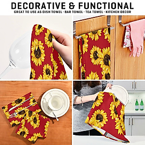 xigua Red Sunflower Kitchen Towels Dish Clothes Soft and Rapid Drying and Absorbent 1PCS Dishcloths Reusable Towels for Kitchen Bathroom Hotel Household Hand Towels 29"X18" inch