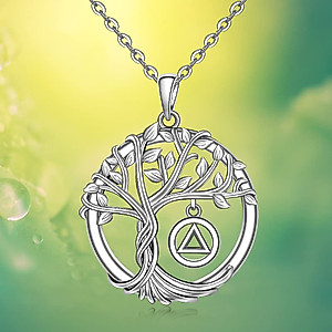 Sobriety Necklace for Women Sterling Silver Tree of Life Necklaces Symbol Pendant Recovery Alcoholics Sobriety Healing Jewelry Gift