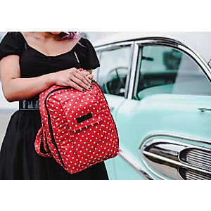 JuJuBe MiniBe Small Backpack, Onyx Collection - Black Ruby - Red/White Polka Dots