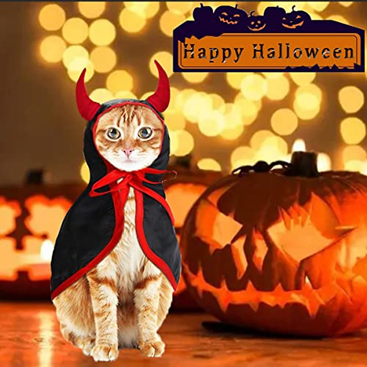 Halloween Dog Devil Cape Costume Pet Hooded Vampire Cloak Funny Witch Cloak Clothes Cool Wizard Cape for Small Medium Dogs Cats Puppy, Holiday Cosplay Wizard Outfit Mantle Apparel for Halloween