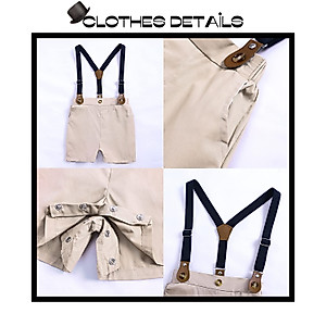 MOMMY'S NEW MAN Baby Toddler Boy Gentleman Short Shirt with Bowtie+Suspender Pants (12-18 Months, Blue)