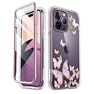 i-Blason Cosmo Series for iPhone 14 Pro Max Case 6.7 inch (2022), Slim Full-Body Stylish Protective Case with Built-in Screen Protector (Purplefly)