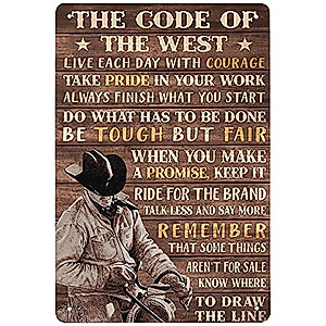 The Code of The West Cowboy with Black Hat Tin Sign Metal Plate Decorative Sign Home Decor Plaques Sign Subway Metal Plate 8x12inch
