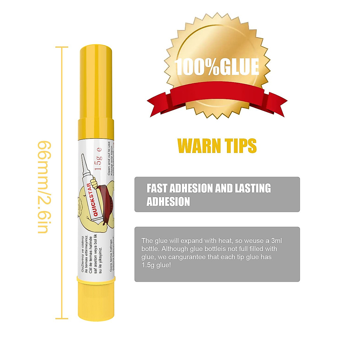 Pack of 50 Convenient Super Glue, All Purpose Adhesive,Instant bonding for bonding Glass, Leather, Metal, Wood, Plastic, Silicone, Rubber - 1.5g/Pack