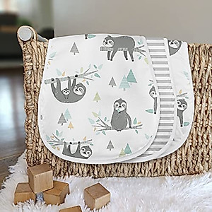 Sweet Jojo Designs Blue Jungle Sloth Baby Boy Girl Absorbent Burp Cloths Infant Newborn Turquoise Grey and Green Tropical Gender Neutral Botanical Leaf Rainforest Animal 3 Pack Set Dribble Drool