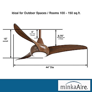 MINKA-AIRE F845-DK Light Wave 44 inch Ceiling Fan with LED Light and Remote Control, Brown Distressed Koa Finish