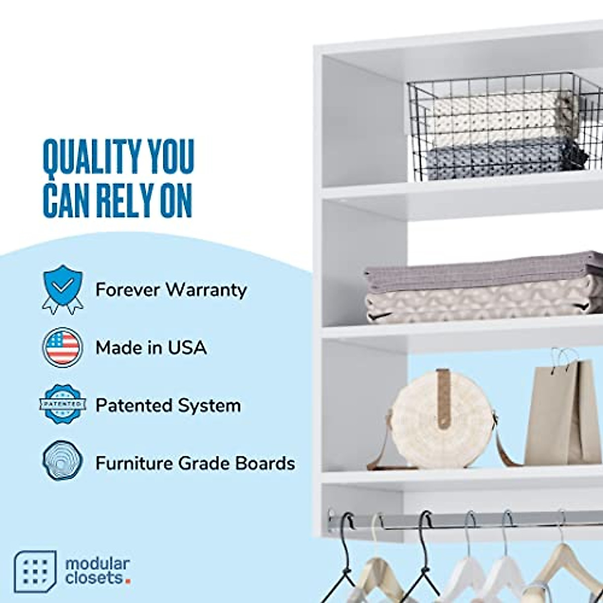Medium Hanging Closet Unit - Modular Closet System For Hanging - Corner Closet System - Closet Organizers And Storage Shelves (White, 19.5 inches Wide) Closet Shelves
