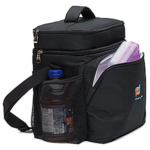 MOJECTO Medium Size Cooler Lunch Bag With Removable Leakproof Plastic Hardliner Bucket. Dual compartment, 600D Strong Polyester, Thick Foam Insulation, Large Pockets And Zippers.