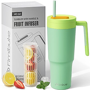 Fimibuke 40 oz Tumbler with Handle & Fruit Infuser, Stainless Steel Vacuum Insulated Cup with Lid & Straw, Water Infusion Bottle Cupholder Friendly Travel Mug Mothers Day Gifts for Mom Grandma Auntie
