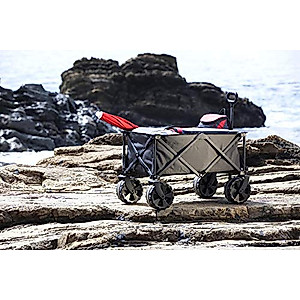 ONIVA - a Picnic Time brand Adventure Wagon Elite All-Terrain Folding Beach Wagon with Big Wheels plus Table Top Lid & Soft Cooler Liner, (Dark Gray)