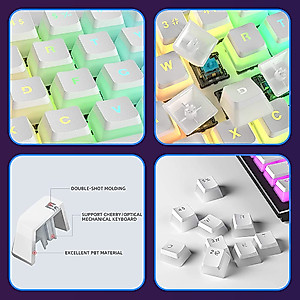 MANBASNAKE Pudding Keycaps Double Shot PBT Keycap Set with Translucent Layer,for 104 87 61 Keys RGB Backlit Mechanical Keyboards,OEM Profile,US Layout-White
