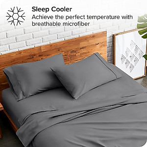 Bare Home Microfiber Pillow Cases - Standard/Queen Size Set of 2 Cooling Pillowcases Double Brushed Grey Pack Easy Care (Standard Pillowcase 2, Grey)