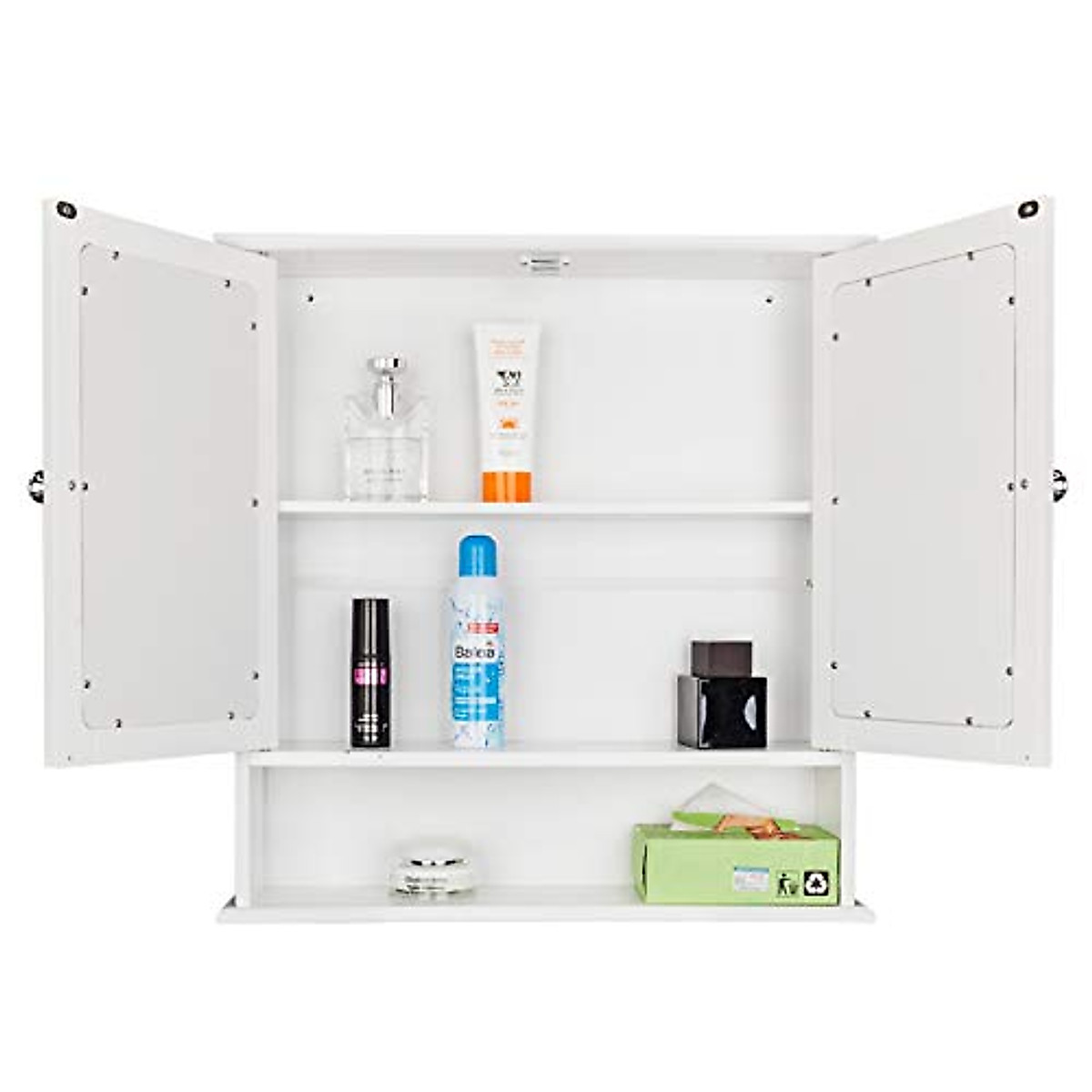 Kcelarec Medicine Cabinets for Bathroom with Mirror 2 Doors 3 Open Shelf,Bathroom Cabinet Wall Mounted Wooden Bathroom Storage Cabinet Over Toilet Bathroom Cabinet Laundry Room Kitchen