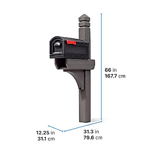Step2 Lakewood Mailbox & Post, Weather Resistant, Large Outdoor Mailboxes, Made of Durable Plastic, Easy to Install, Flag Included, Black/Brown