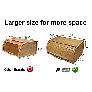Large bread box bread basket wooden box storage boxes kitchen counter organizer wooden storage box bread storage. roll top breadbox. bread boxes for kitchen countertop. Bamboo wooden boxes. (Natural)
