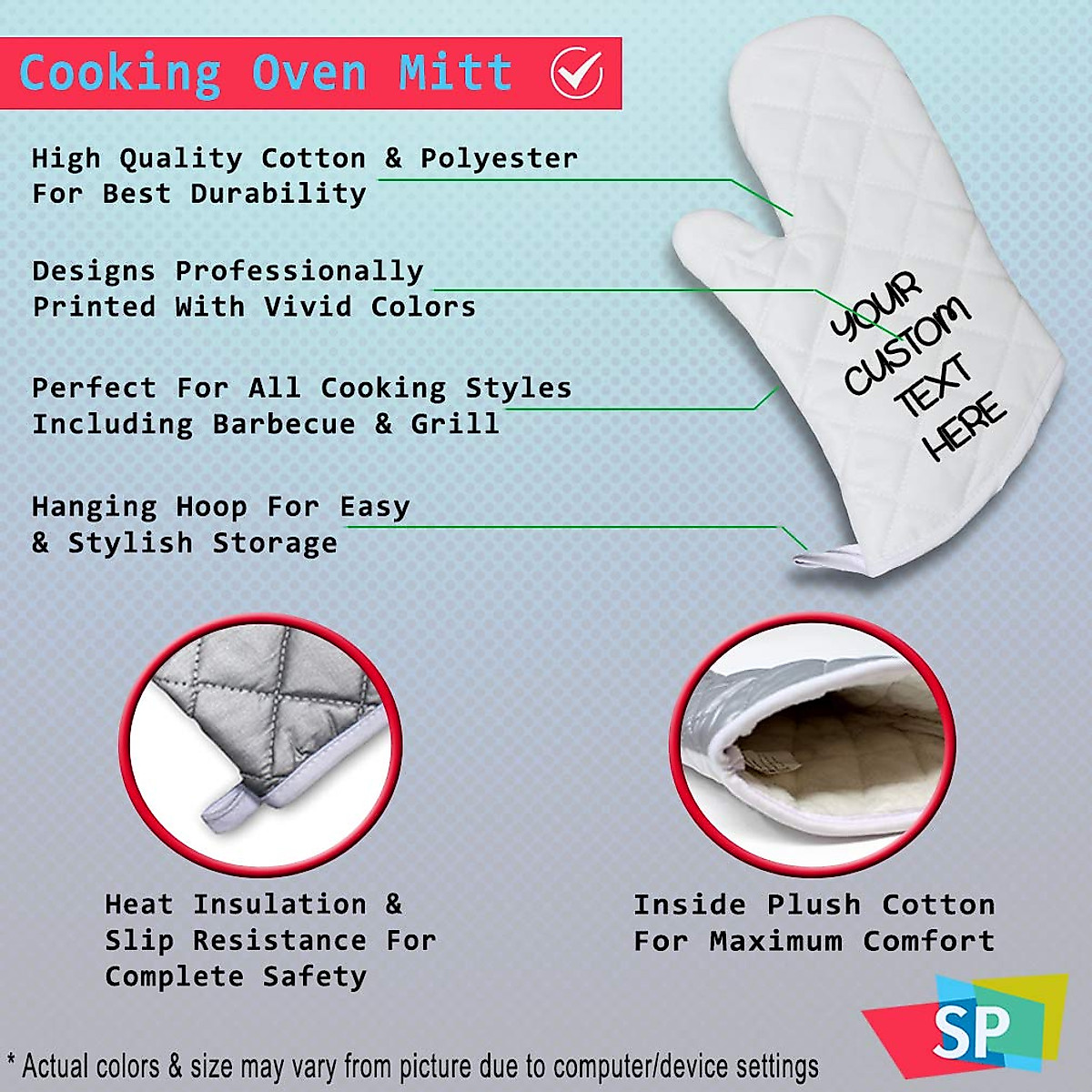 Oven Mitt Kitchen Accessories Custom Personalized Text BBQ & Grill Glove Polyester & Cotton