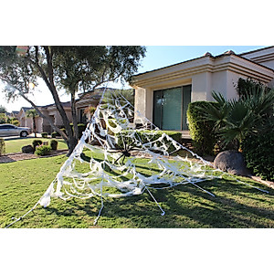 JOYIN 400‘’ Halloween Triangular Spider Web with 63‘’ Giant Scary , 23 x 18 ft and 120g Stretch Cobweb for Outdoor Decorations Yard Haunted House Décor