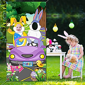 Easter Party Decorations Bunnies in Motion Photo Door Banner, Large Fabric Easter Backdrop Photo Door Banner Background, Funny Egg Hunt Game Supplies for Easter Party Decorations, 6 x 3 Feet