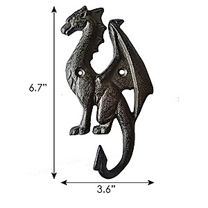 PlayDo Dragon Vintage Cast Iron Hooks Hangers for Wall Hanging Key Coats Towel (Dragon-2)