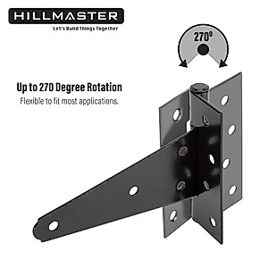 HILLMASTER 6 Inch T-Strap Heavy Duty Shed Door Hinges Gate Strap Hinges Black Tee Hinge Wrought Hardware for Wooden Fences,Yard,Barn Door,Rustproof(2 Pack)