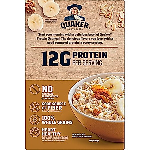 Quaker, Protein Instant Oatmeal, Banana Nut, 12.9 Oz, 6 Count (Pack of 1)