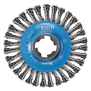 BOSCH WBX408 4-1/2 In. X-LOCK Arbor Carbon Steel Stringer Bead Knotted Wire Wheel For Applications in Difficult Brushing in Tight Places for Cleaning Welds