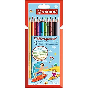 STABILO Aquacolor Aquarellable Colouring Pencil - Wallet of 12, Assorted Colours
