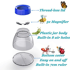 RORANIC 3X Magnifier Bug Viewer,Built-in 8 Air Holes 7cm Ruler with Blue & Red Slant Tweezers, Bug Catcher Kit for Kids Science Education Nature Exploration
