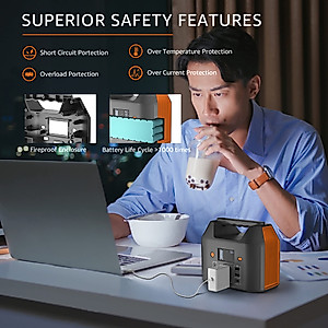 EnginStar Portable Power Station 150W 155Wh Solar Generator 110V 42000mAh Portable Power Bank w/AC Outlet, 6 Outputs External Battery Backup LED Light for Outdoor Camping