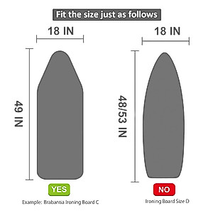 BNDX Extra-Wide Ironing Board Cover - Standard Size 18x49, Extra Thick and Durable Padding,Full Size-Heat and Stain-Resistant, Upgrade Drawstring Tightening - Easy Installation