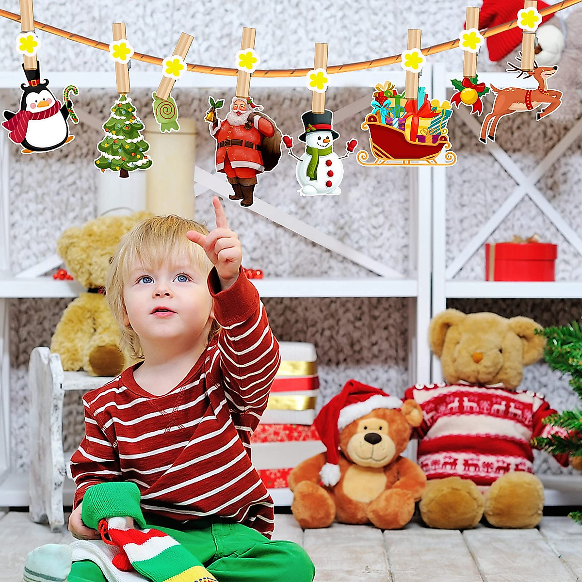 48PCS Merry Christmas Cut-Outs Christmas Theme Penguin Snowman Sleigh Santa Claus Gingerbread Cutouts with Glue Point Dots for Winter Holiday Classroom School Bulletin Board Christmas Party Decoration