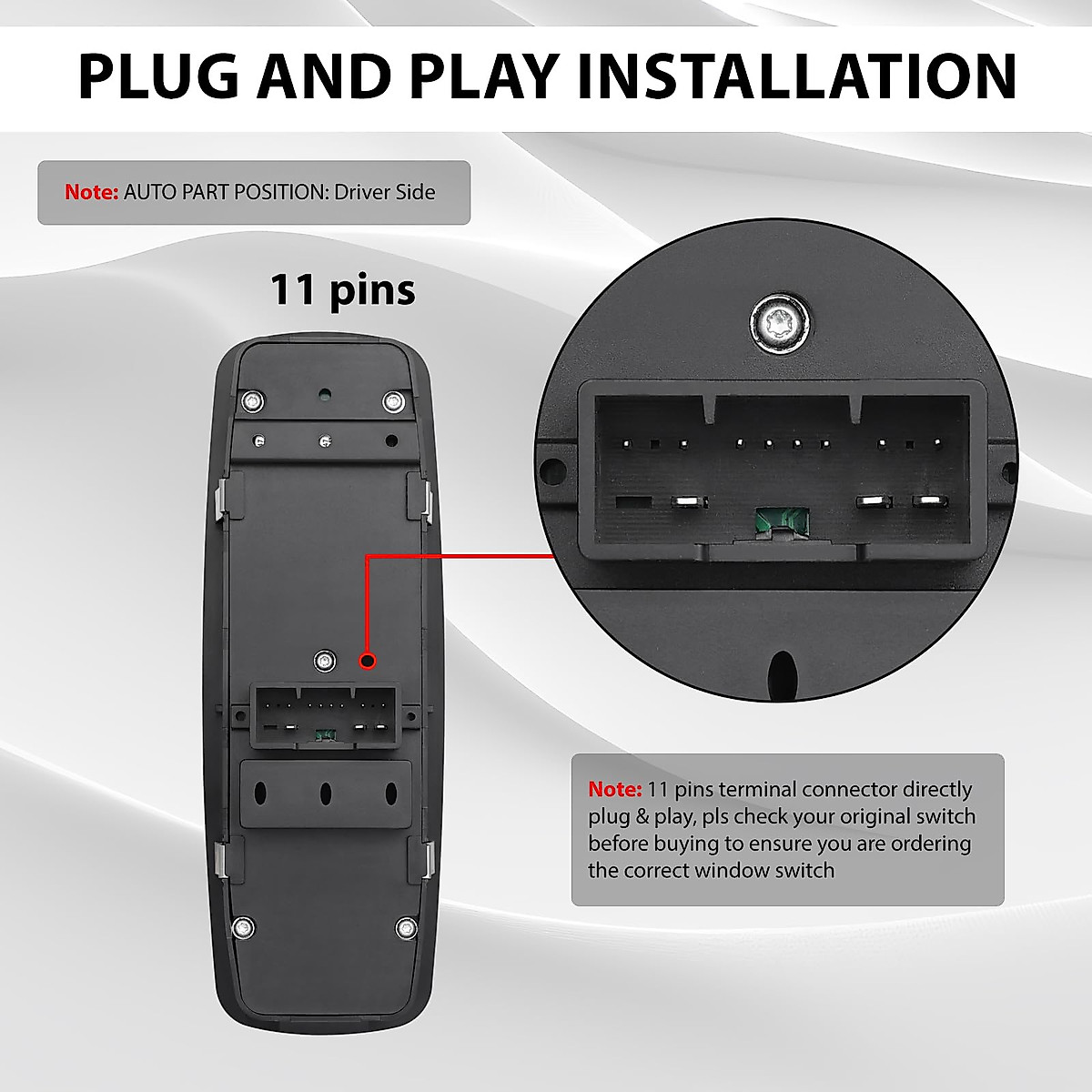 68139805AA Master Power Window Switch Front Left Driver Side for 2011-2020 Chrysler 300, 2015-2017 Chrysler 200, 2011-2016 Dodge Charger Replace 68139805AB 68139805AC 68139805AD