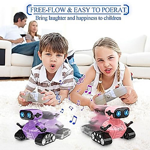 OMOZOMBB Robot for Kids Toy-Rechargeable Remote Control Robot Toys,Toy with Music and LED Eyes,Dance Moves,for Girls Toys Age 6-8 2-7 Pink Robot Toy - Shiny Pink