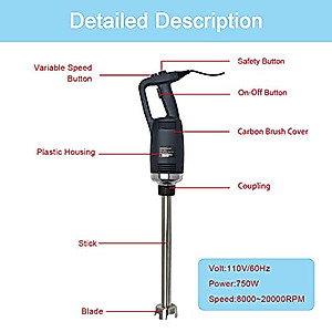 Zz Pro Commercial Electric Big Stix Immersion Blender Hand Held Variable Speed 750 Watt Mixer with 20-Inch Removable Shaft, 50-Gallon Capacity(LW750S20)