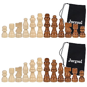 Juegoal 2 Pack Wooden Chess Pieces Only, 32 Pieces Each Wood Chessmen Pieces, 2.4 Inch King Figures Chess Game Pawns Figurine Pieces, Replacement of Missing Piece, Includes Storage Bag