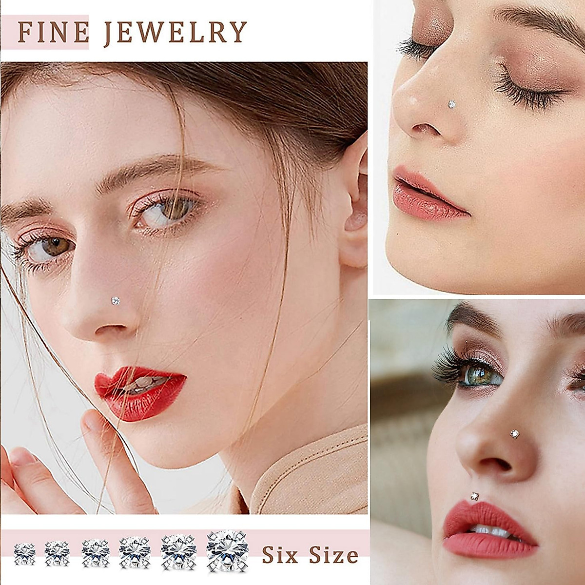 Sllaiss 6 Pcs 20G Nose Ring Studs 925 Sterling Silver Nose Piercings Set for Women 1.5mm 1.8mm 2mm 2.5mm 2.8mm 3mm Body Jewelry