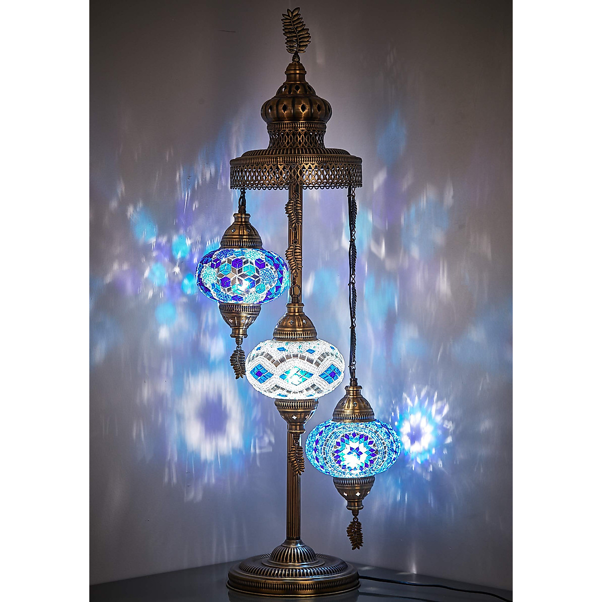 DEMMEX 2020 Customizable Turkish Moroccan Mosaic Tiffany Floor Table Lamp 3 Big Globes