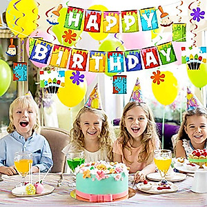 Shappy 25 Pieces Art Painting Party Decorations Includes 1 Happy Birthday Art Banner 12 Painting Birthday Card and 12 Art Hanging Swirl for Art Painting Theme Birthday Party Supplies Baby Shower