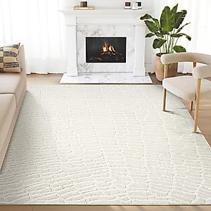 Abani Cream Area Rug for Living Room, Bedroom - Pebble Pattern - 8 x 10 - Durable & Easy to Clean