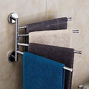AIYoo Swivel Towel Bar 15 inch Wall-Mounted SUS 304 Stainless Steel 4-Arm Bathroom Swing Hanger Towel Rack Holder Storage Organizer Space Saving, Brushed Chrome
