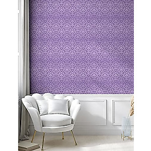 Lunarable Vintage Peel & Stick Wallpaper for Home, Western Medieval Motifs with Leafs and Curlicues Floral Damask Pattern, Self-Adhesive Living Room Kitchen Accent, 13" x 100", Lavender and Purple