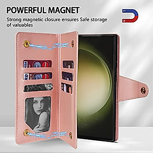 YWKJ Compatible with Samsung Galaxy S23 Ultra Case Wallet with RFID Blocking Card Slot Flip Leather Zipper with Strap Protective Phone Case for Samsung Galaxy S23 Ultra Wallet Case(Pink-6.8 inch)