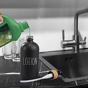 Little World Soap Dispenser for Kitchen, Stainless Steel Pump and Wood Tray, Bathroom Decor Dispenser for Foaming Hand Soap, Dish Soap and Lotion, Black & Black