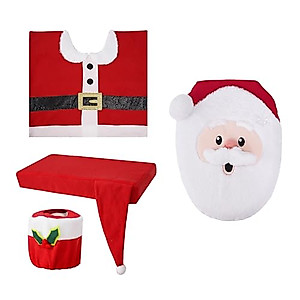ASYWISH Christmas Bathroom Decoration Set 4Pcs with Toilet Cover Rugs Tank Cover Paper Box Cover Festive Indoor Party Decor Toilet Cover