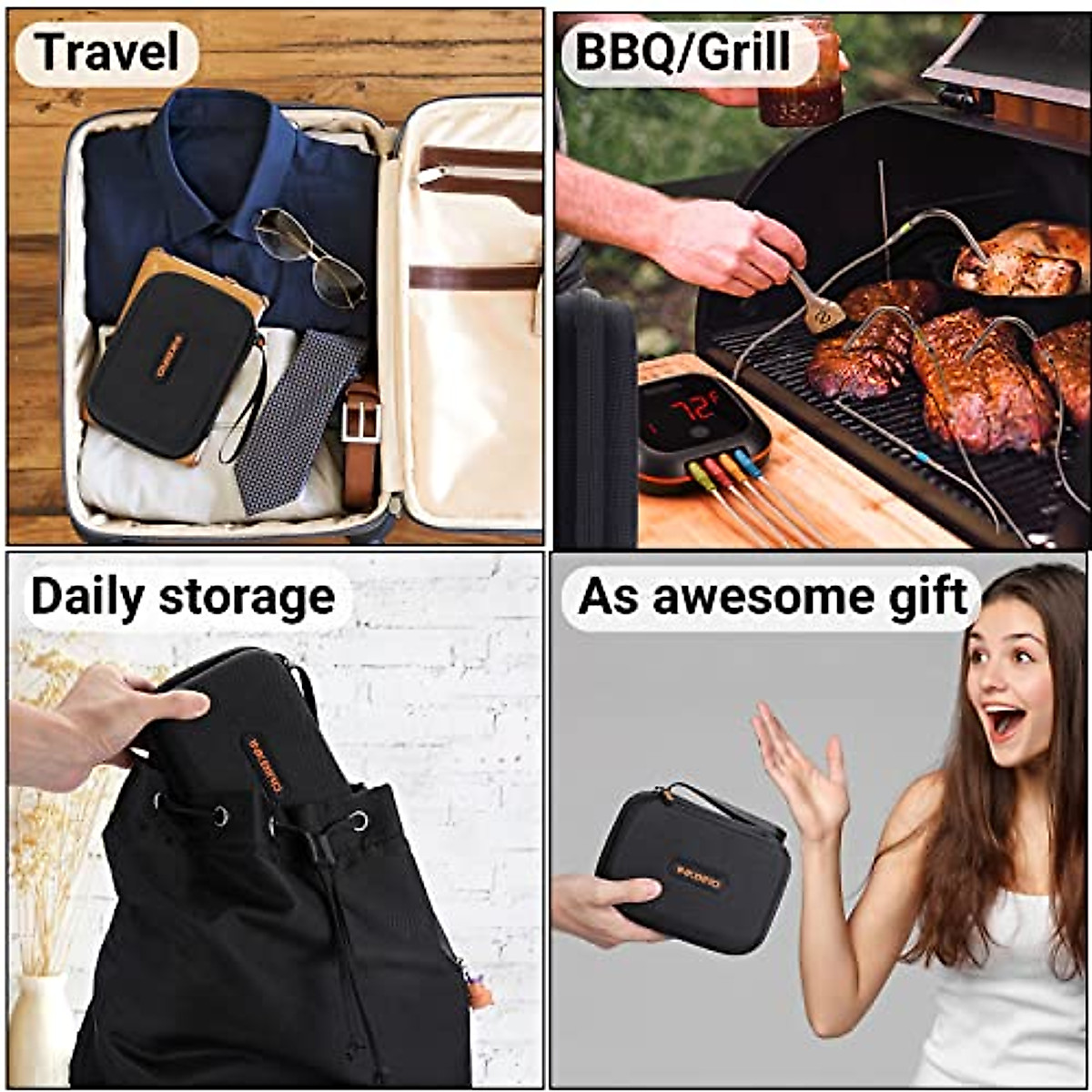 6.7x4.7x3 Inch Carrying Case for Grill Thermometer IBT-4XS, IBBQ-4T, IBT-4XC,IBT-4XP, INKBIRD Hard Drive Protective Carrying Case, EVA Storage Case for Thermometer ThermoPro & Soraken & Weber