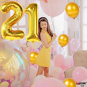 KatchOn, Giant Gold Number 21 Balloon - Pack of 3 | Gold 21 Birthday Balloon, 21st Birthday Backdrop | Happy 21st Birthday Banner Black and Gold for Happy 21st Birthday Decorations for Him