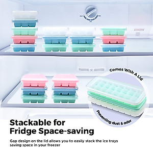 Humbee Ice Cube Tray, Soft Silicone Ice Tray with Lid, Flexible Stackable Ice Cube Trays for Freezer, 1-Inch Cubes (24 Cubes, White)