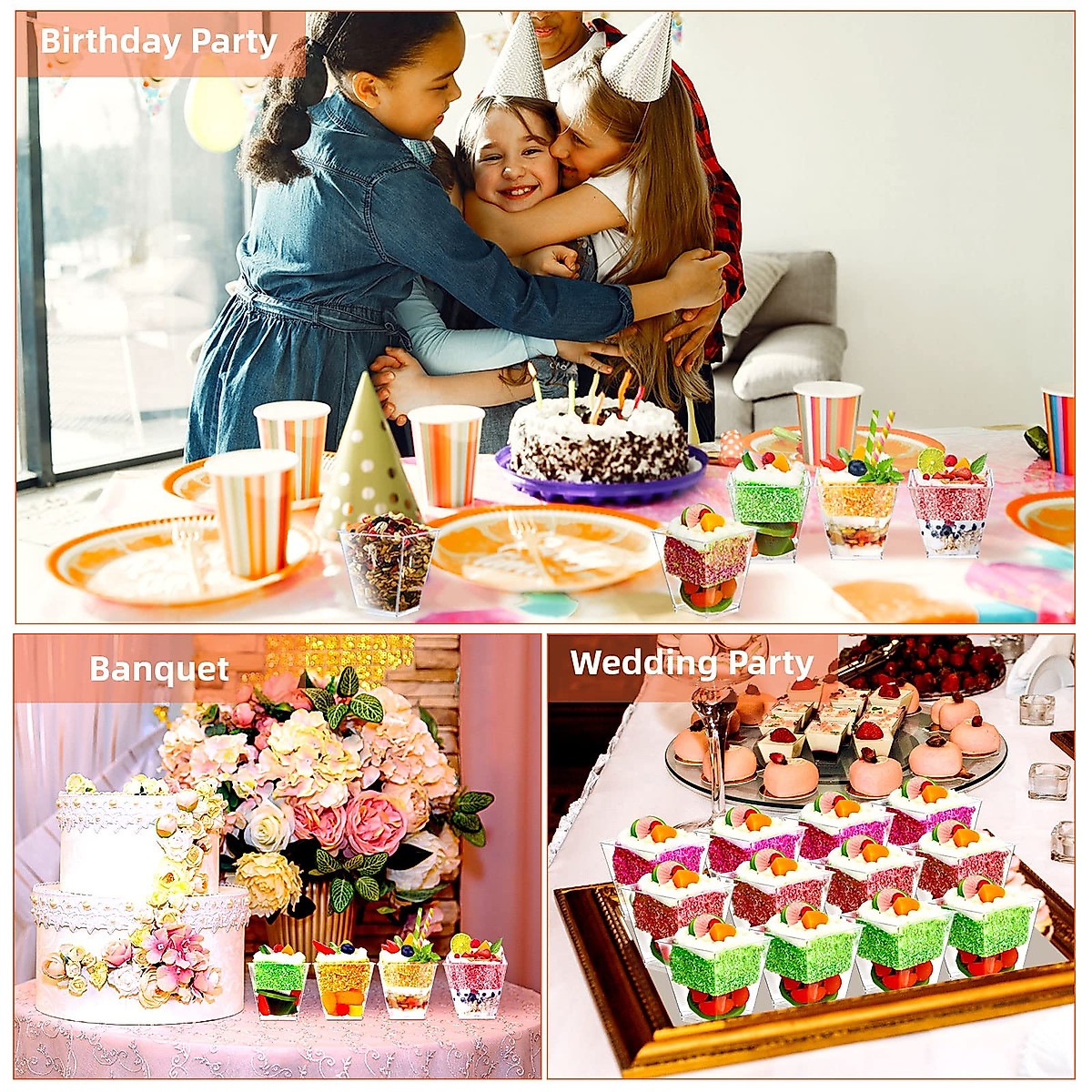 Zubebe Dessert Cups 8 oz Clear Plastic Appetizer Cups Small Square Dessert Bowls Mini Serving Cups for Tasting Party, Baby Shower Party, Wedding, Birthday Party Favor (200 Pcs)